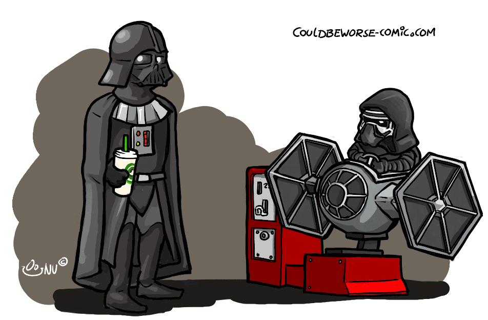 Darth Vader: darth vader con kylo ren jugando en nave tie fighter
