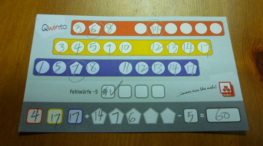 Hiew's Boardgame Blog: Qwinto