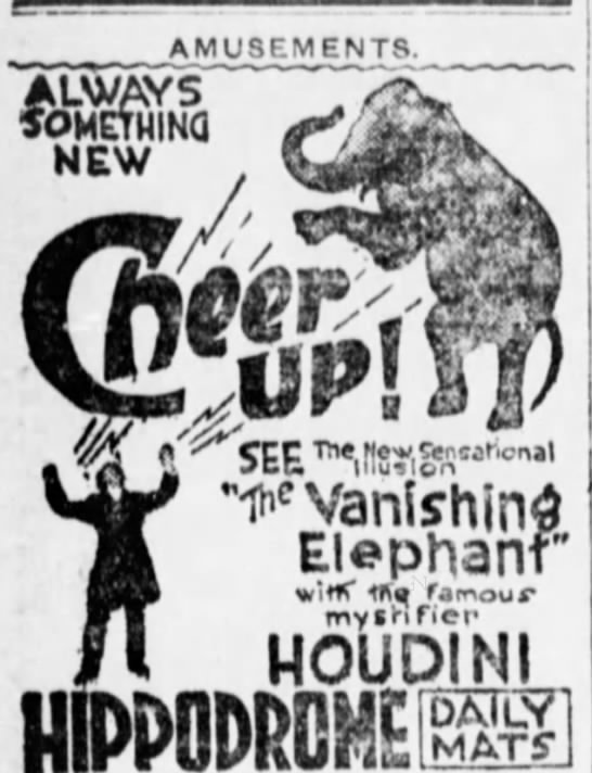 Carnegie: Magic Detective: Houdini Vanishes Elephant 100 Years Ago Today!