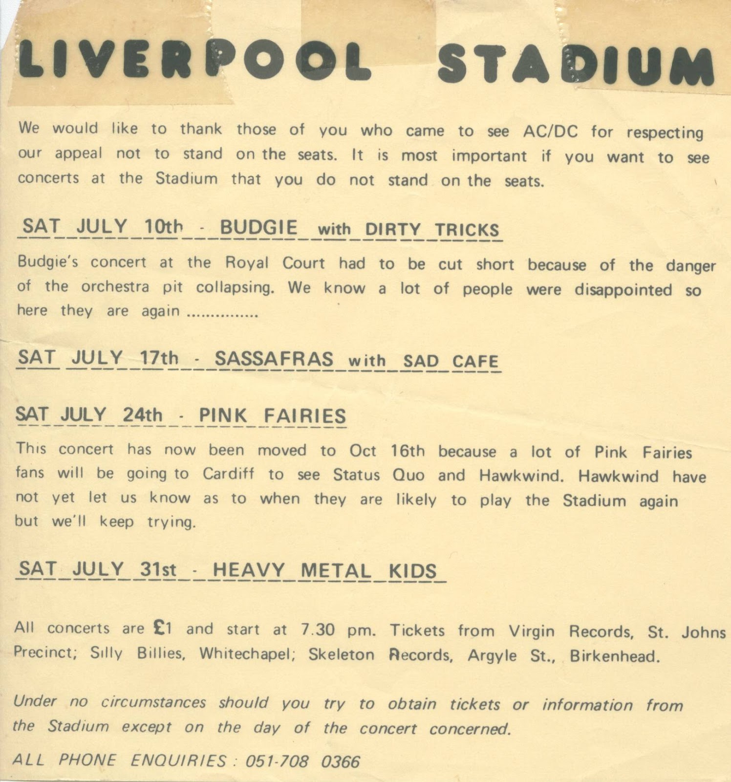 Liverpool Stadium Rock Years: Tickets & Adverts