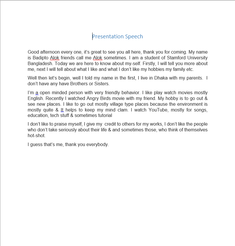 Self- Intro Samples | Stamford BBA Dept.