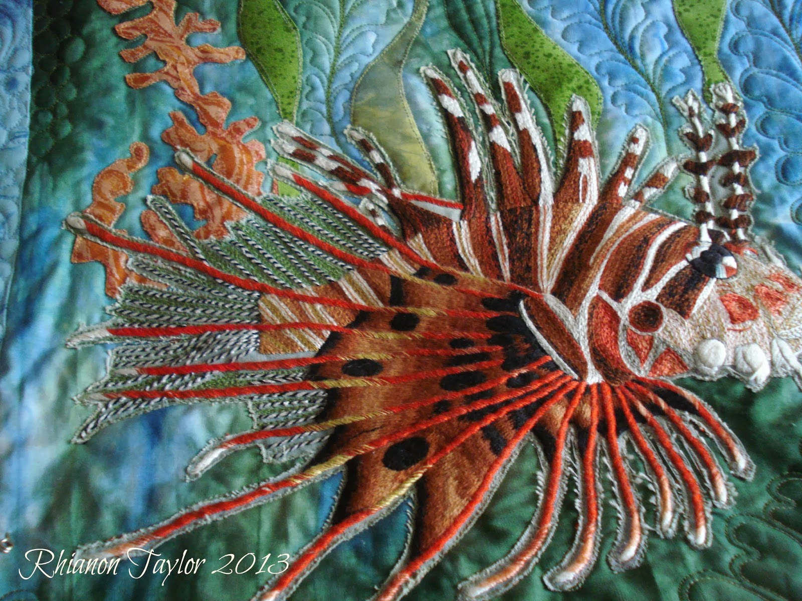 The Nifty Stitcher: Hand Embroidered Tropical Fish Wall Hanging