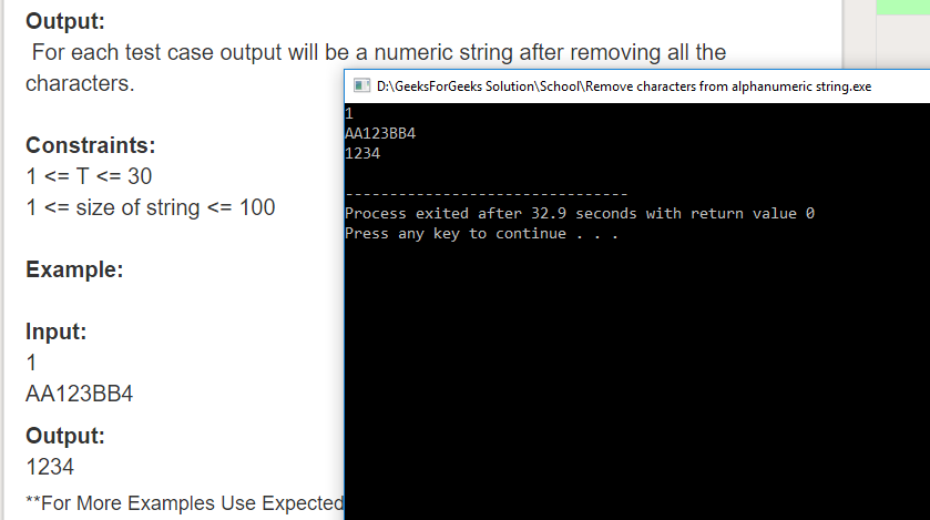 Geeksforgeeks Solution For " Remove characters from alphanumeric string