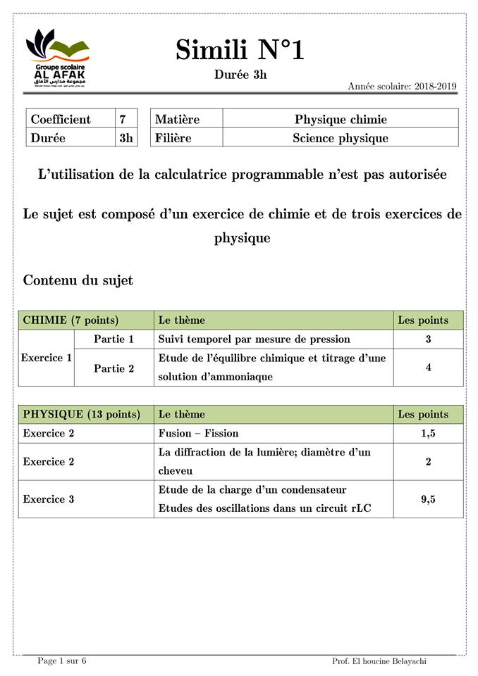 examen blanc physique chimie bac science physique international