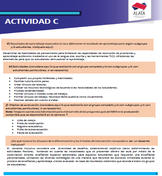 INCLUSIÓN EDUCATIVA APRENDIZAJE SOSTENIBLE: ACTIVIDAD C : Diferenciando ...