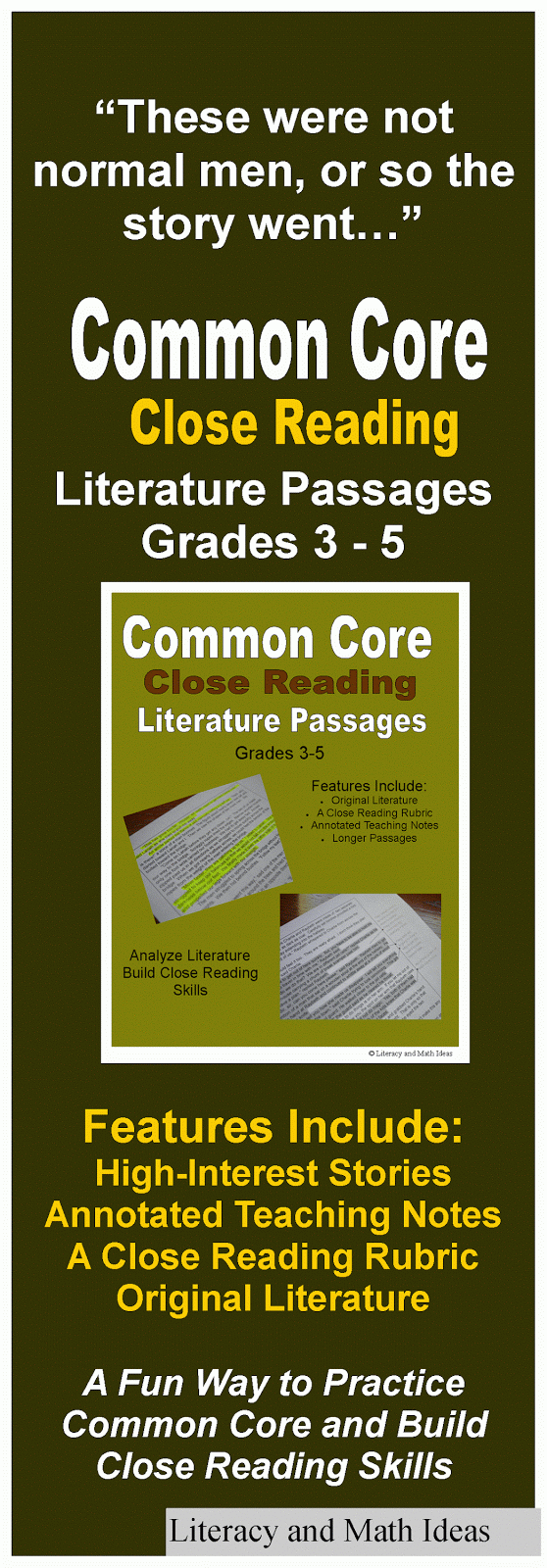 Literacy & Math Ideas: Common Core Close Reading Literature Passages ...