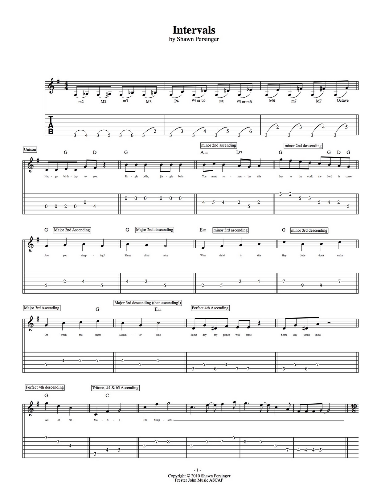 PRESTER JOHN GUITAR: Intervals for Guitar (and others). Free sheet ...