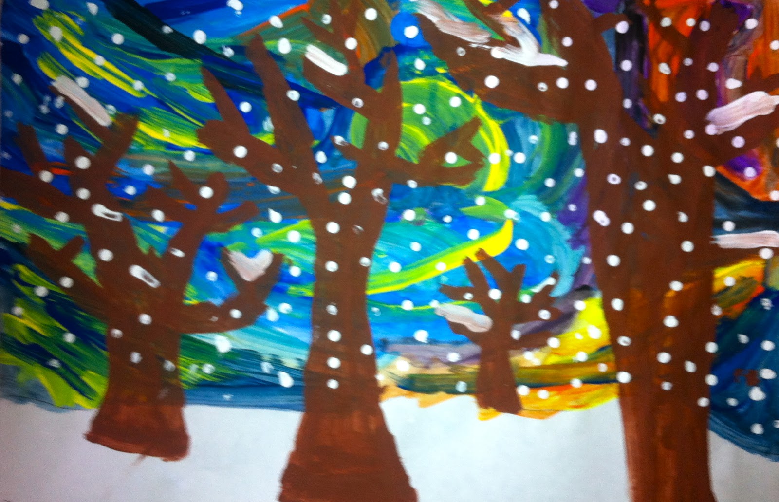 Expression of Imagination: Van gogh Inspired Winter Trees by Seventh Grade