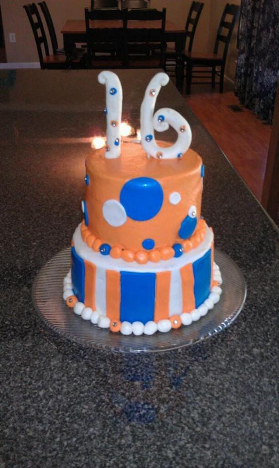 Cakes by Katie Wagoner: Blue and Orange 16th Birthday Cake