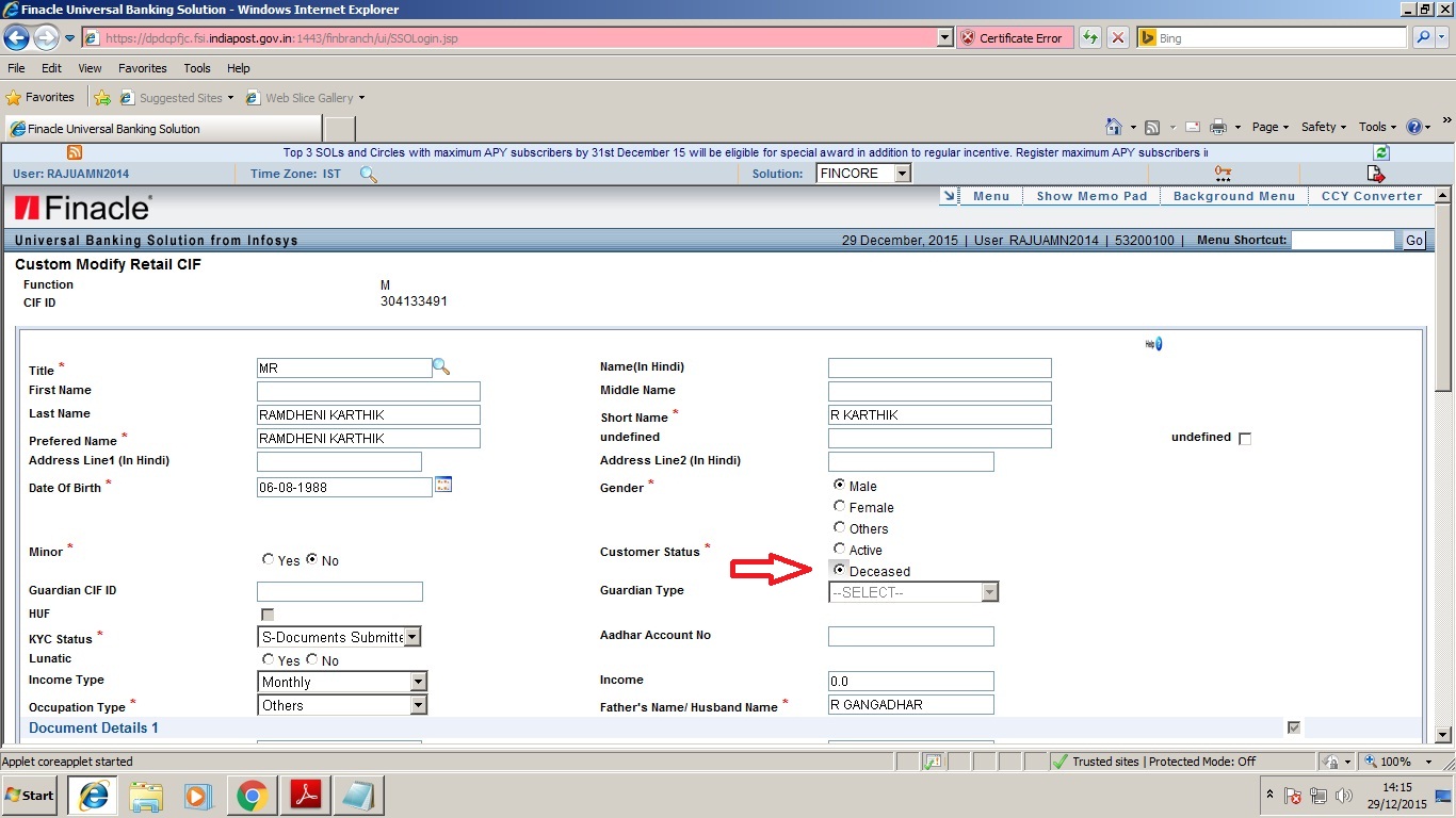 Claim closure procedure for any type of account in DOP Finacle ...