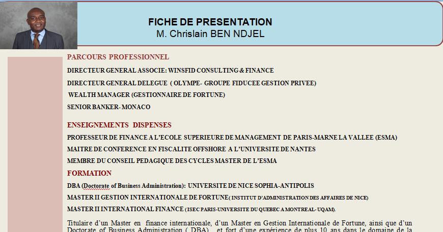FICHE DE PRESENTATION