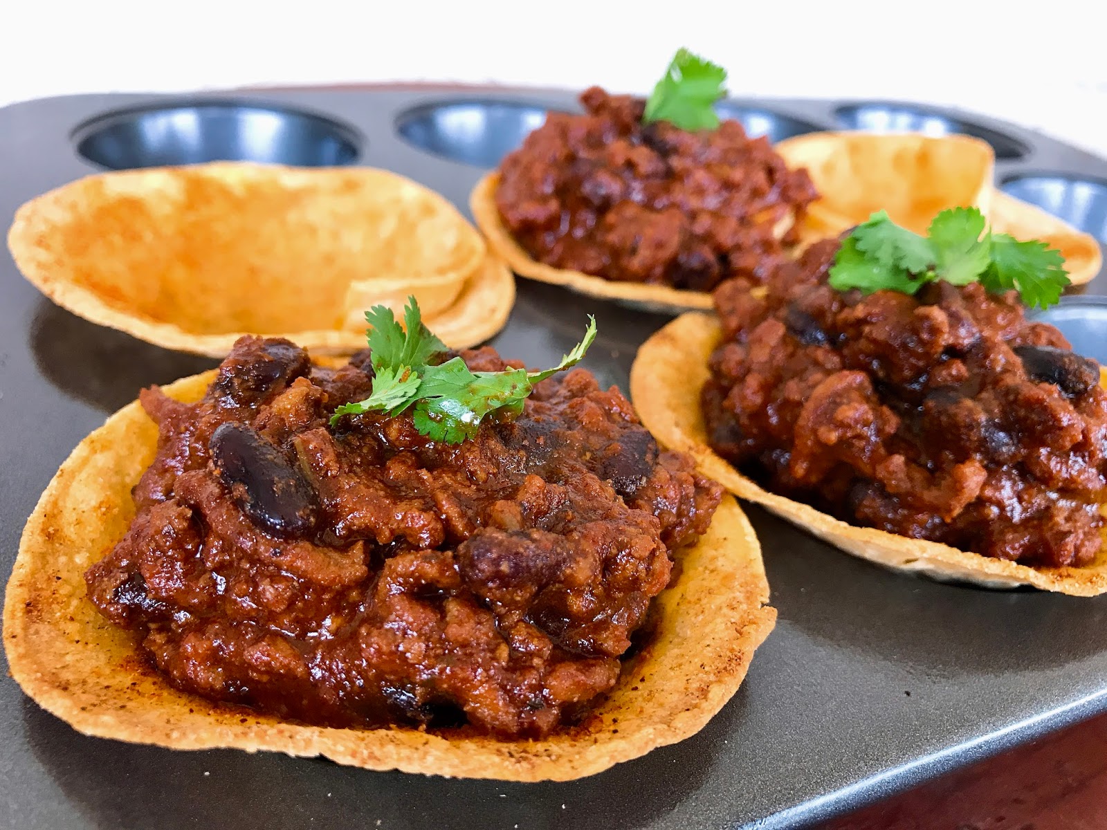 Hearty Beef Chili in Corn Tortilla Boats