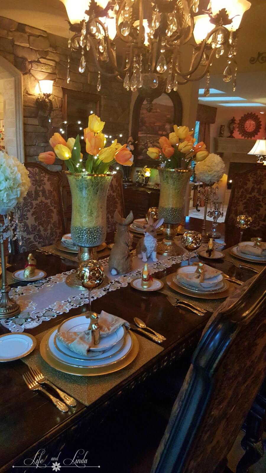 Elegant Golden Easter Table | Life and Linda