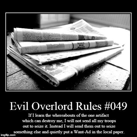 Scott M. Baker: Evil Overlord Rules, Part 3