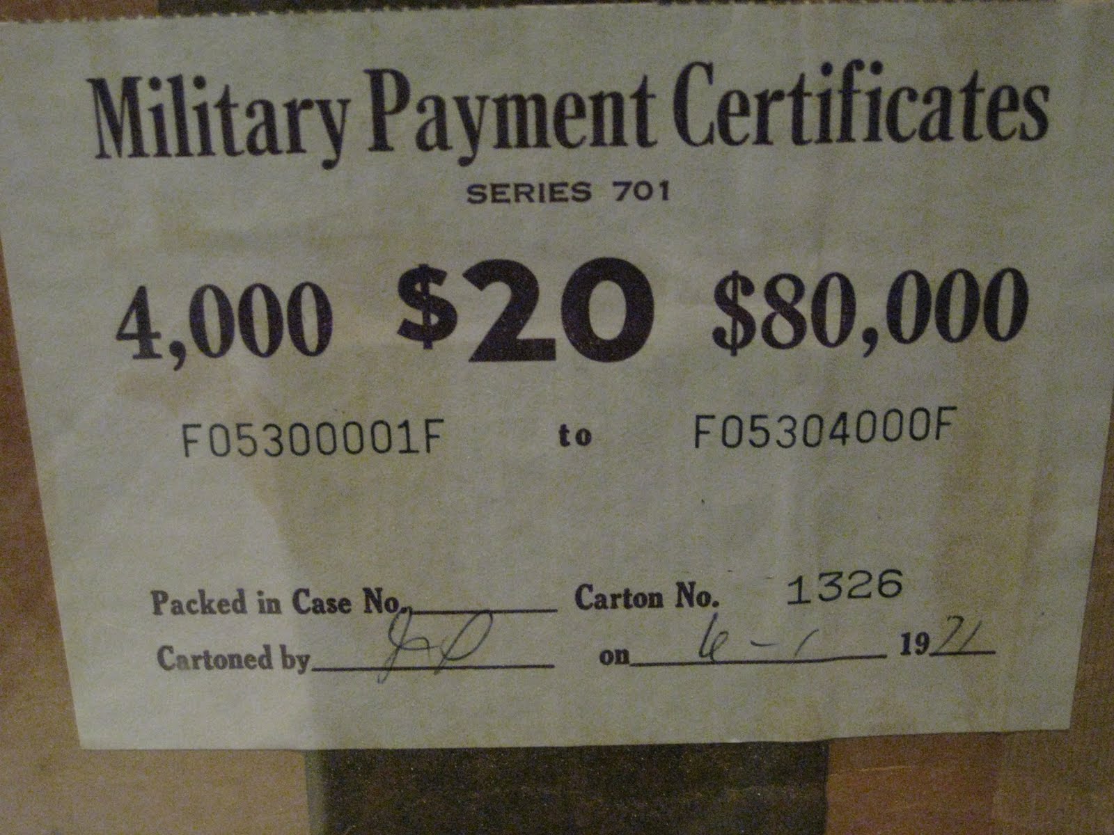 Military Payment Certificates: Army Finance Museum