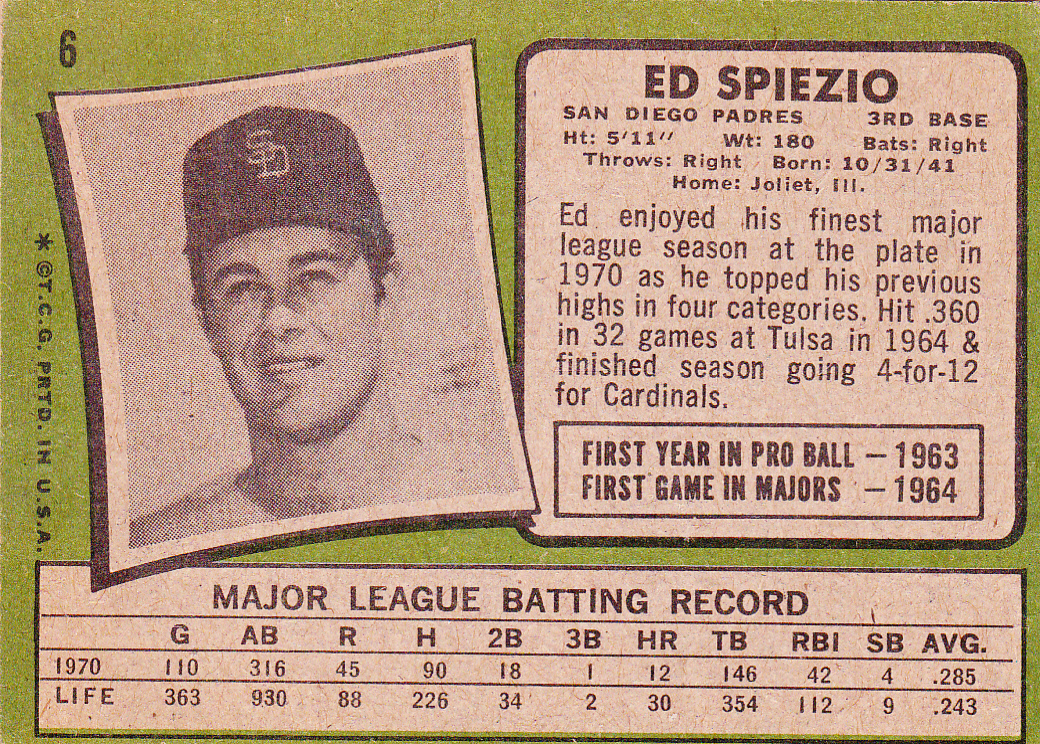 Topps 1971: no. 6 - ed spiezio
