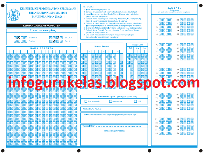 Download Contoh LJK Ujian Sekolah SD/MI - Harian Keguruan