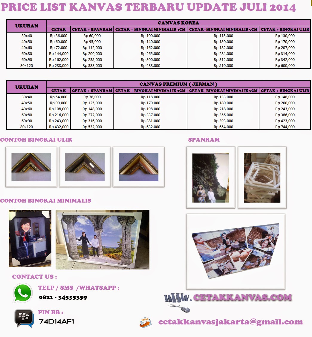 Cetak Kanvas: Cetak Kanvas Murah Price List