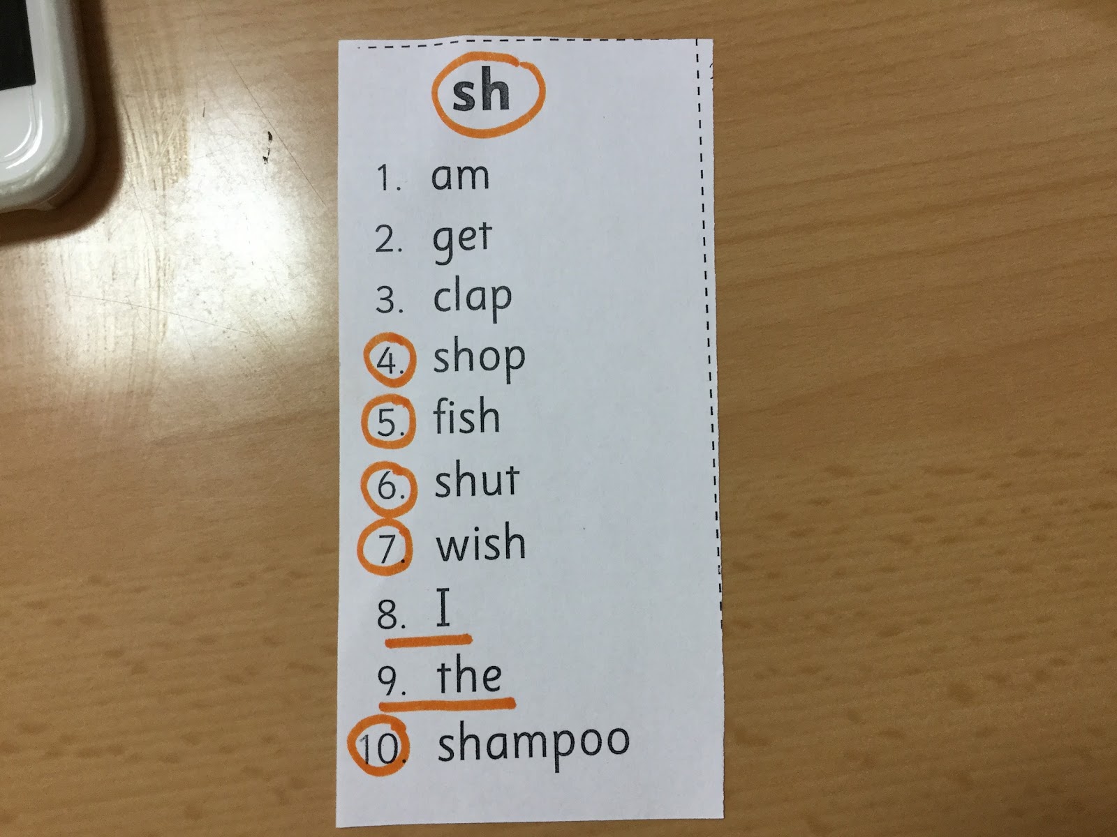 sh spelling list