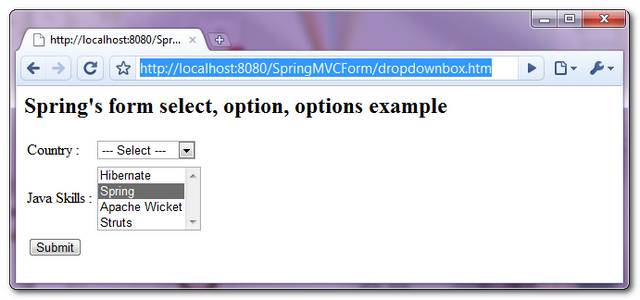 Spring Net And Liferay Stuff Spring Mvc Dropdown Select Box Example