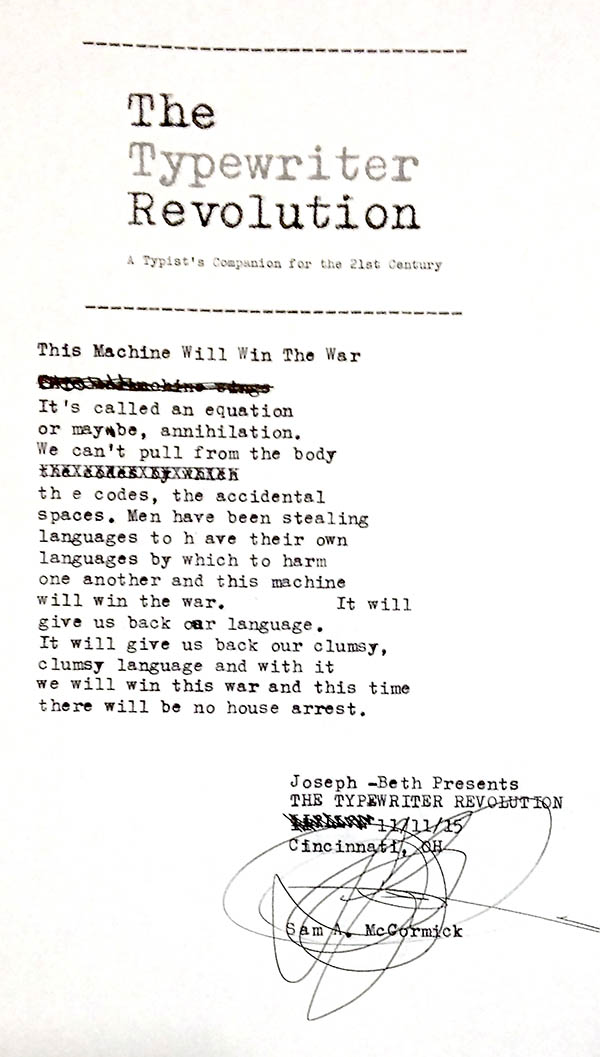 Signing at Joseph-Beth/ /THE TYPEWRITER REVOLUTION