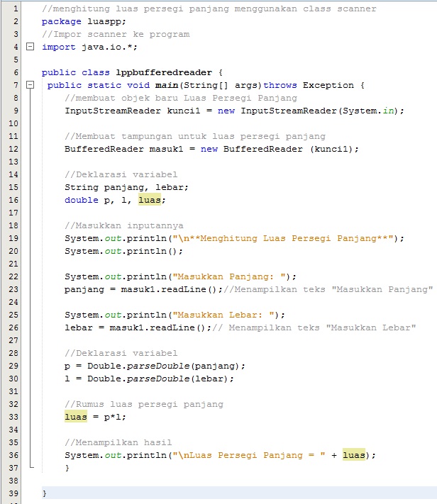 MENGHITUNG LUAS PERSEGI PANJANG DENGAN BAHASA JAVA