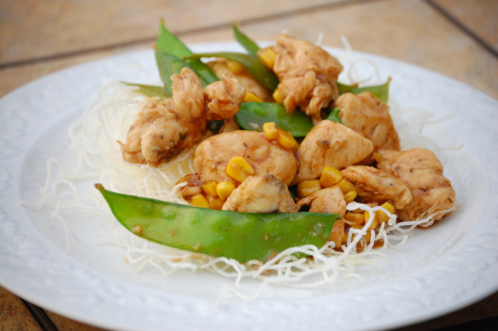Pots on the Stove: Ginger Chicken over Puffed Rice Noodles