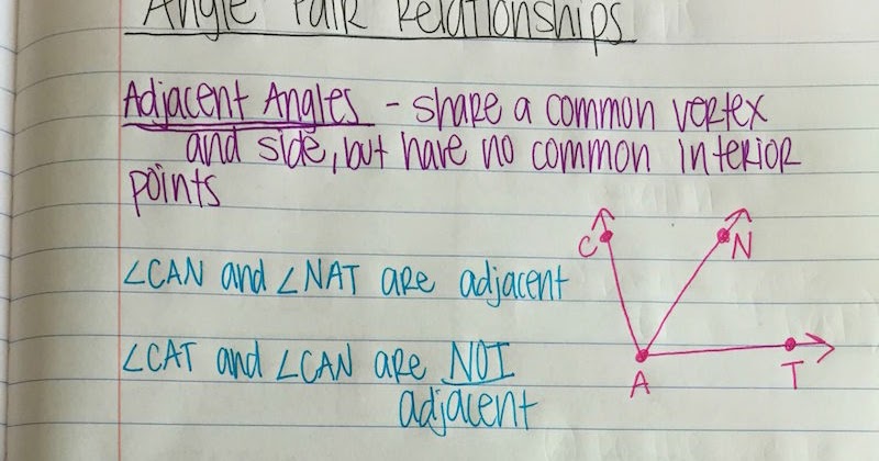 Angle Pair Relationships Interactive Notebook Page | Mrs. E Teaches Math