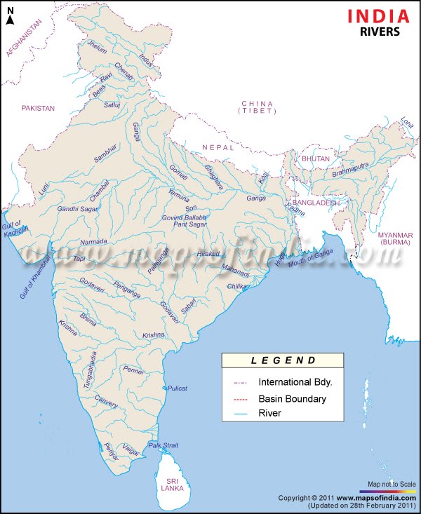 Visit Free Maps of the world: The Rivers map Of India Showing the ...