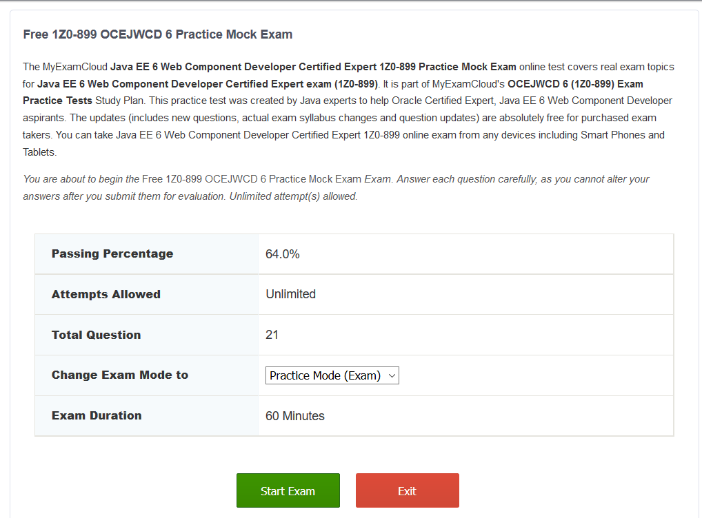 5 Free OCEJWCD 6 Mock Exam 1Z0-899 Practice Test