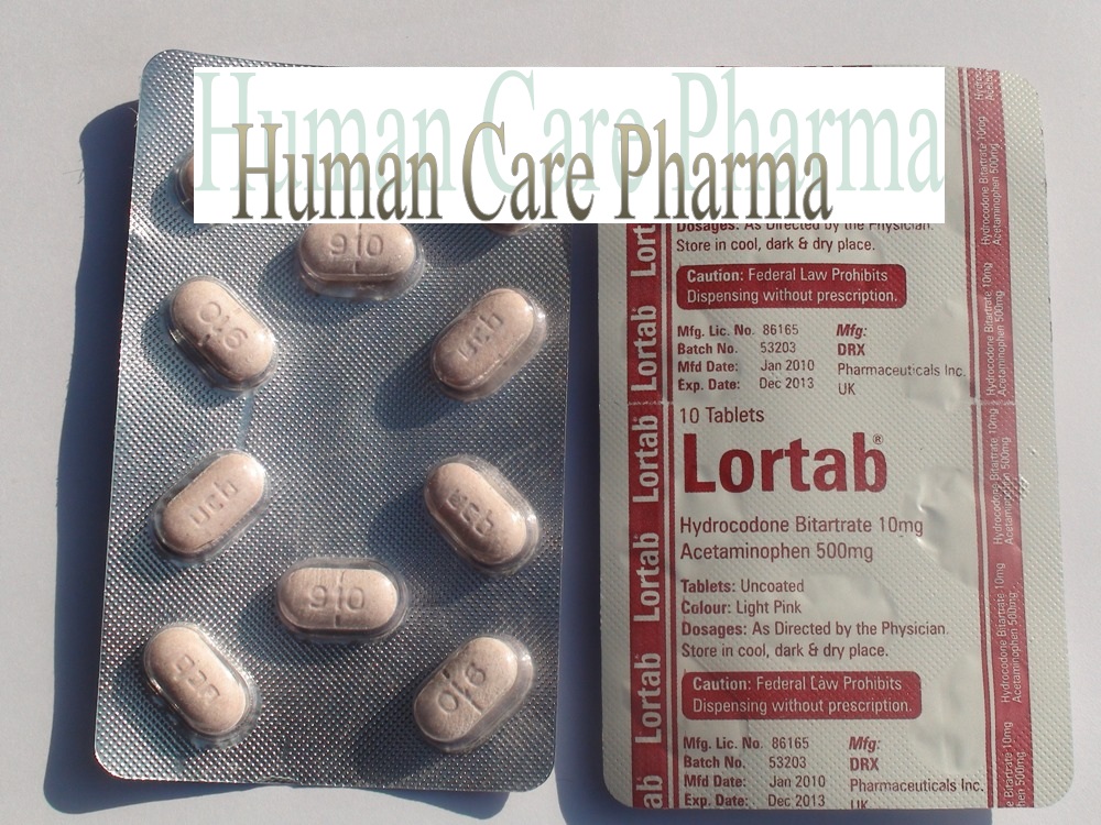 Human Care Pharma: Lortab 10 / 500 mg ( Hydrocodone bitartrate ) 100 Pills