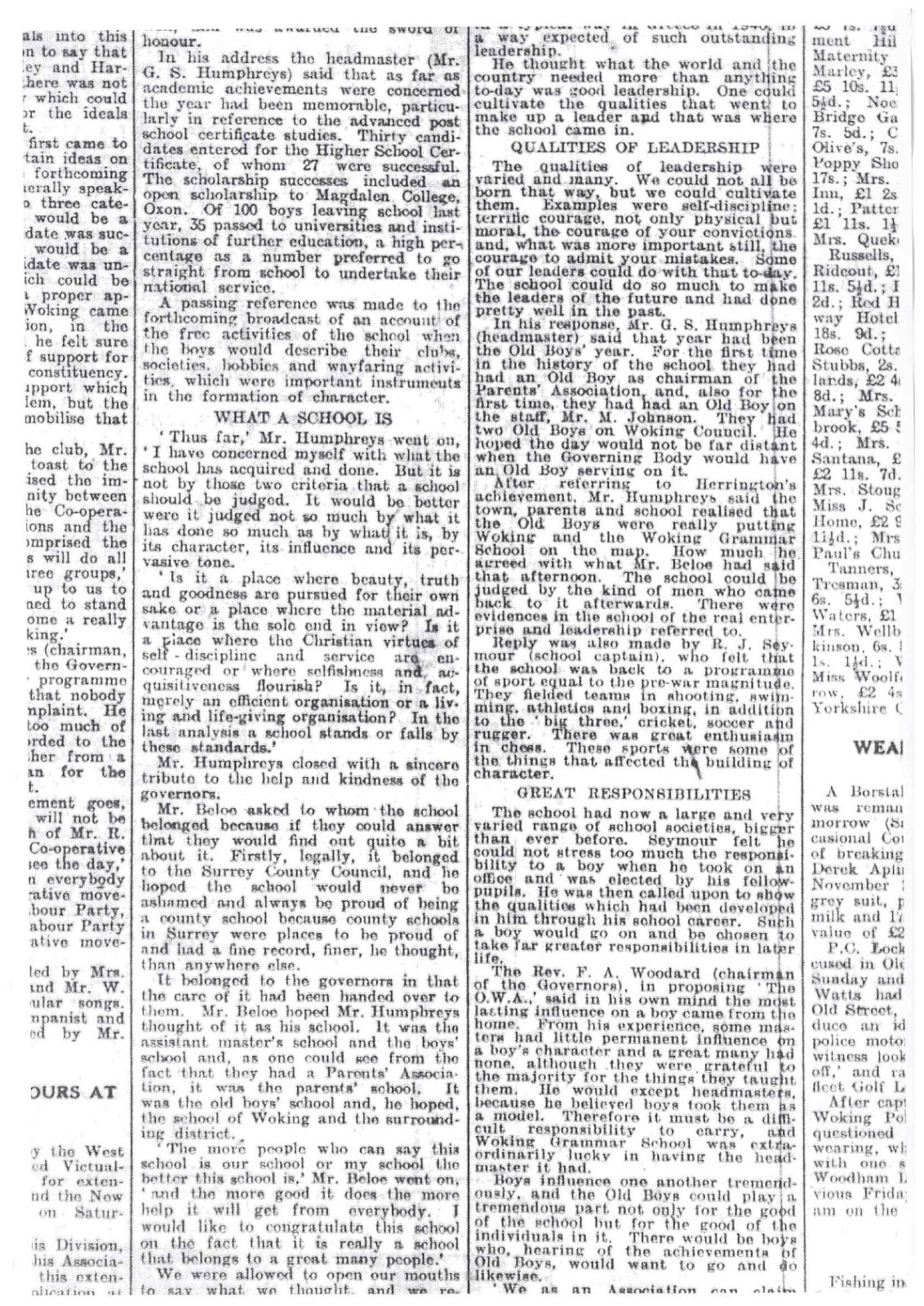 Woking County Grammar School for Boys: Speech day 1949