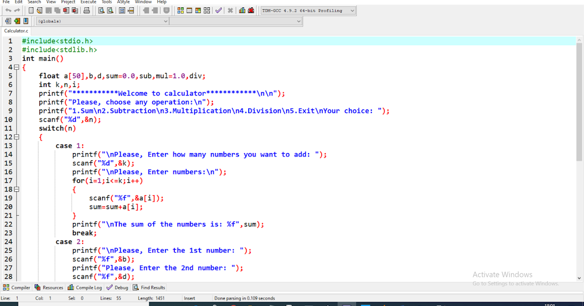 C program to make a calculator