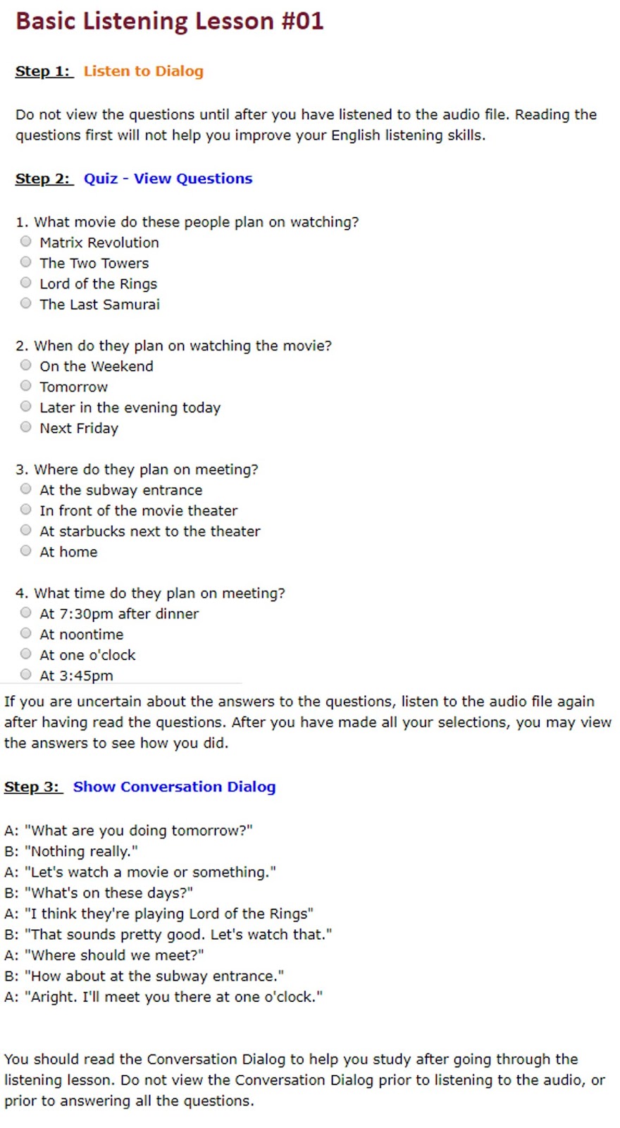 Basic Listening Lesson 01