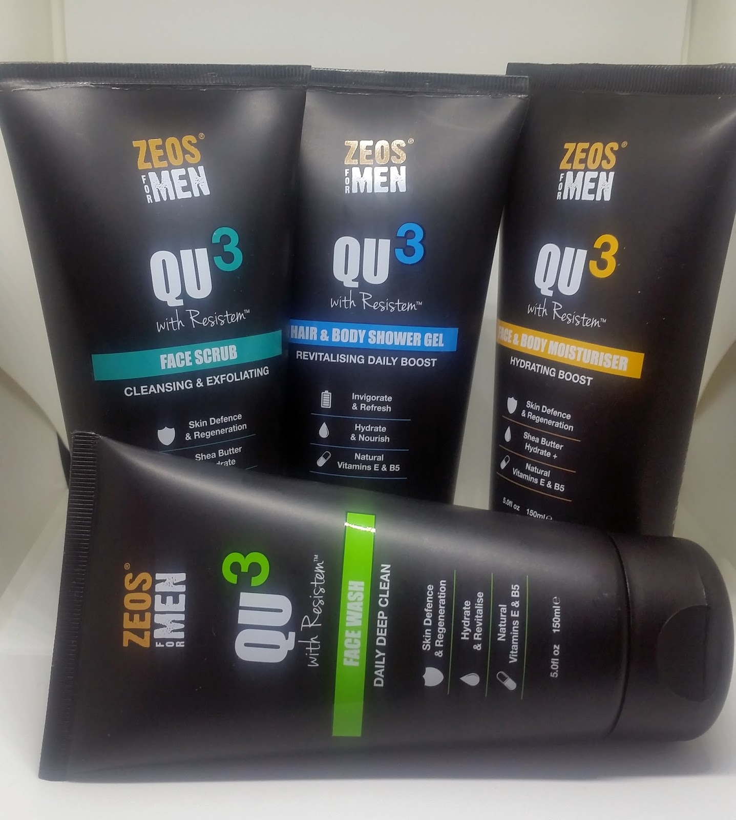 ZEOS For Men QU3 Expert Defence Skin Care Range.
