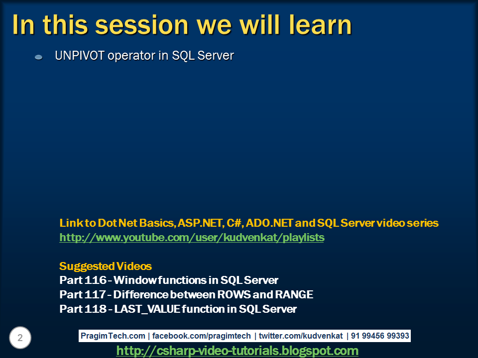 Sql Server Net And C Video Tutorial Unpivot In Sql Server