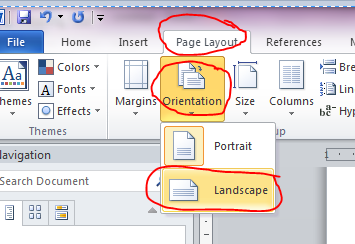How to insert landscape orientation in Word?