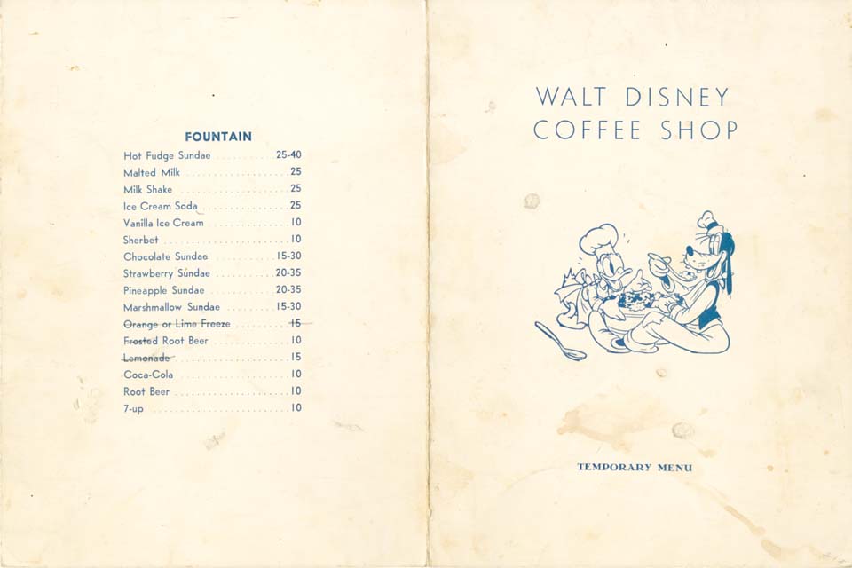 Random Neat Stuff: 1950s Walt Disney Studio Commissary Menu - Coffee ...