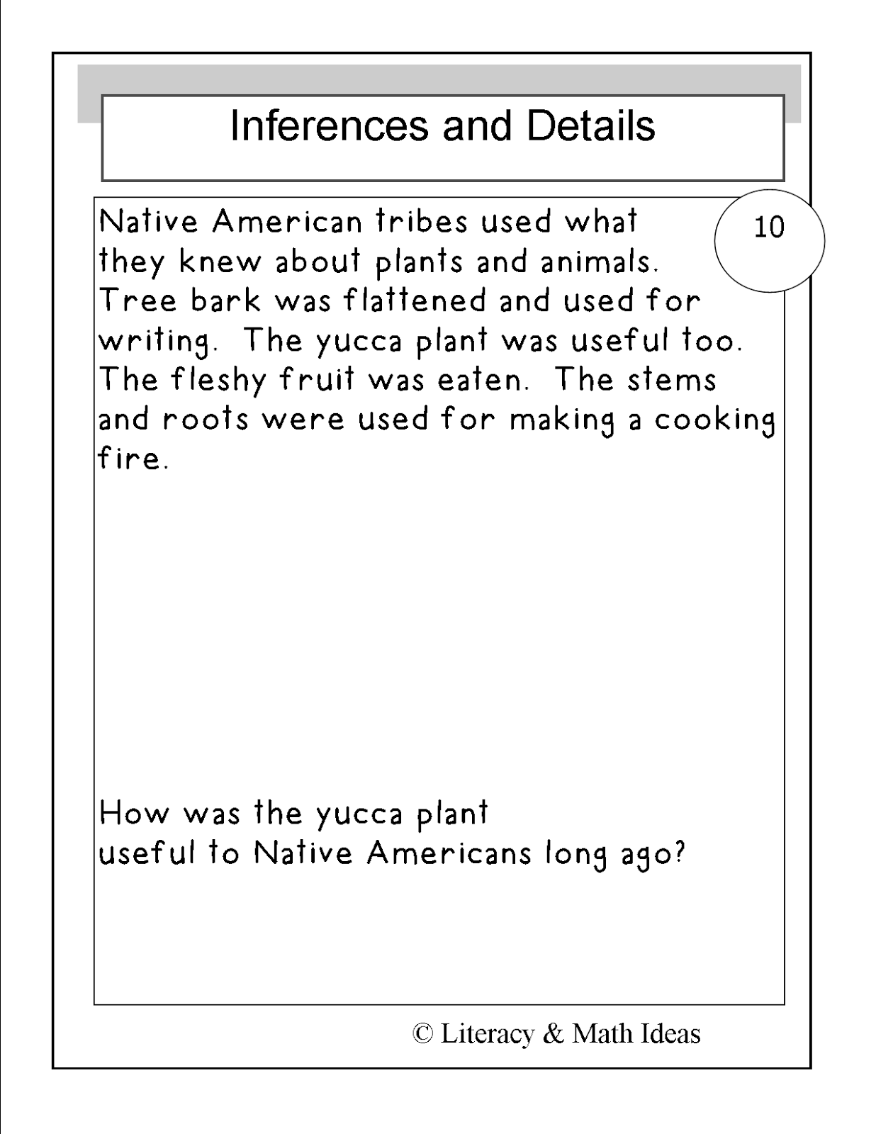 Literacy & Math Ideas: Grade 3 Common Core Inference and Details Task Cards