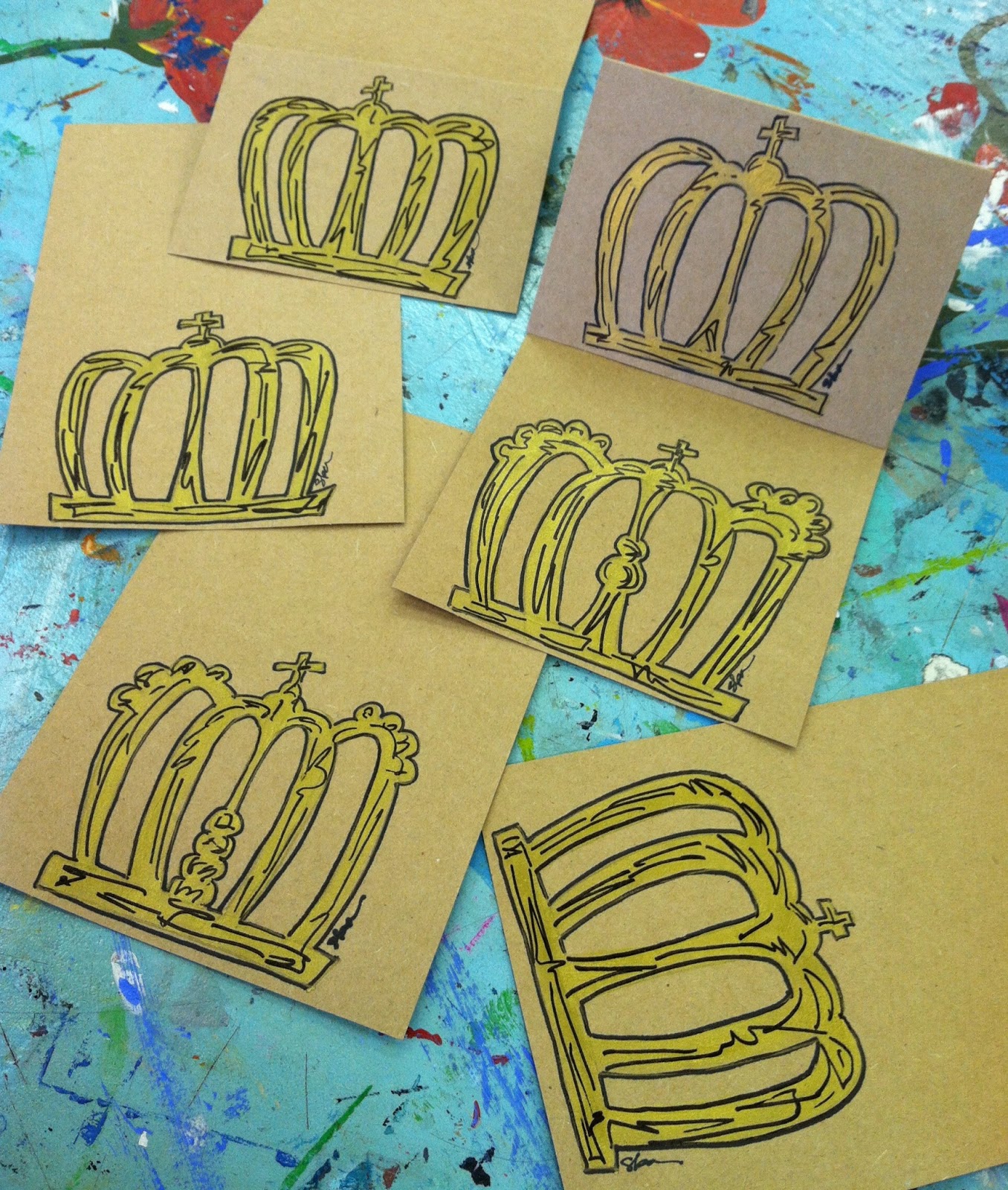 s. bynum art: Hand Painted Gold Crown Cards