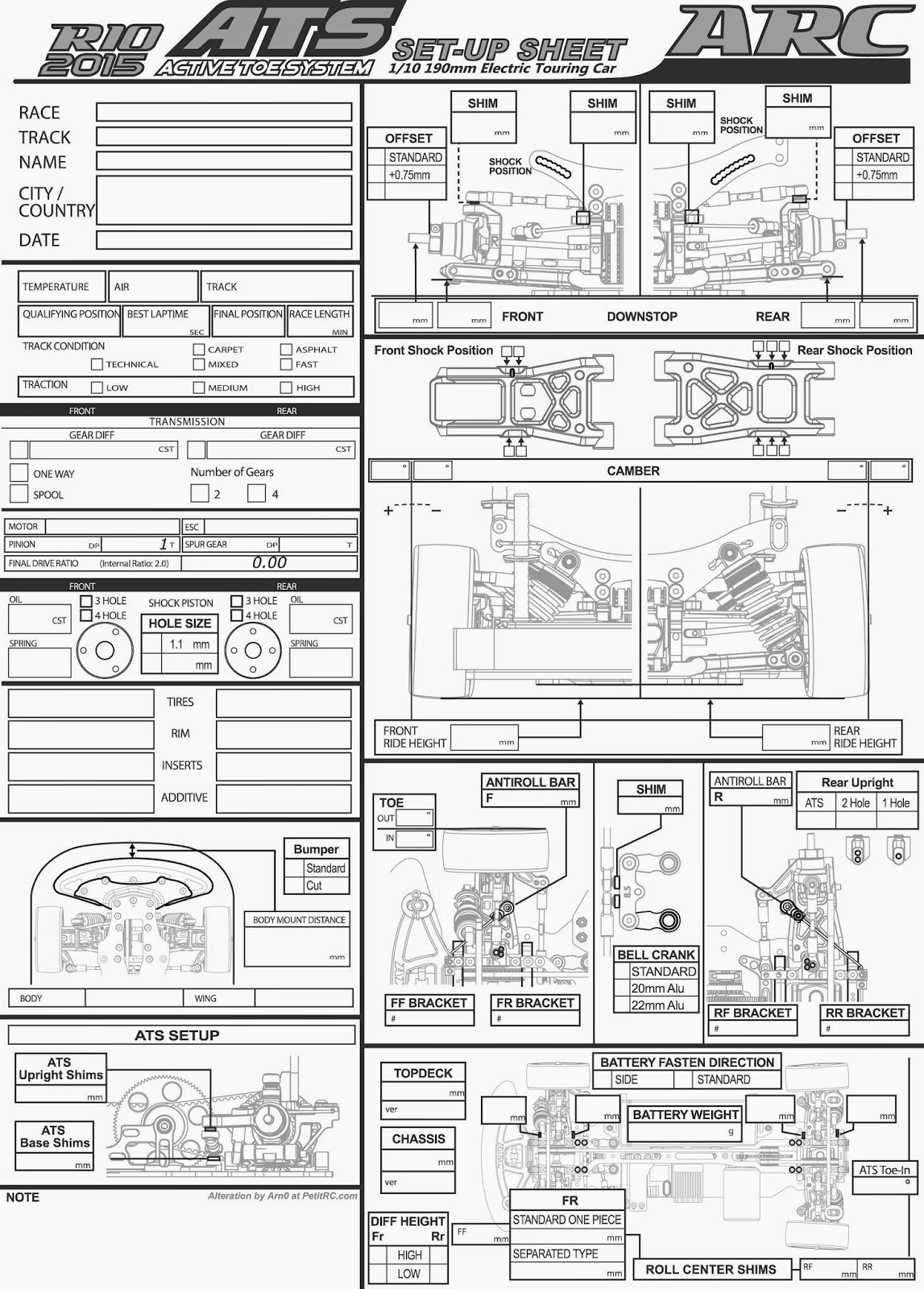Quantum Racing RC Hobby - RC News Feed: ARC R10 2015 ATS Blank Setup Sheet