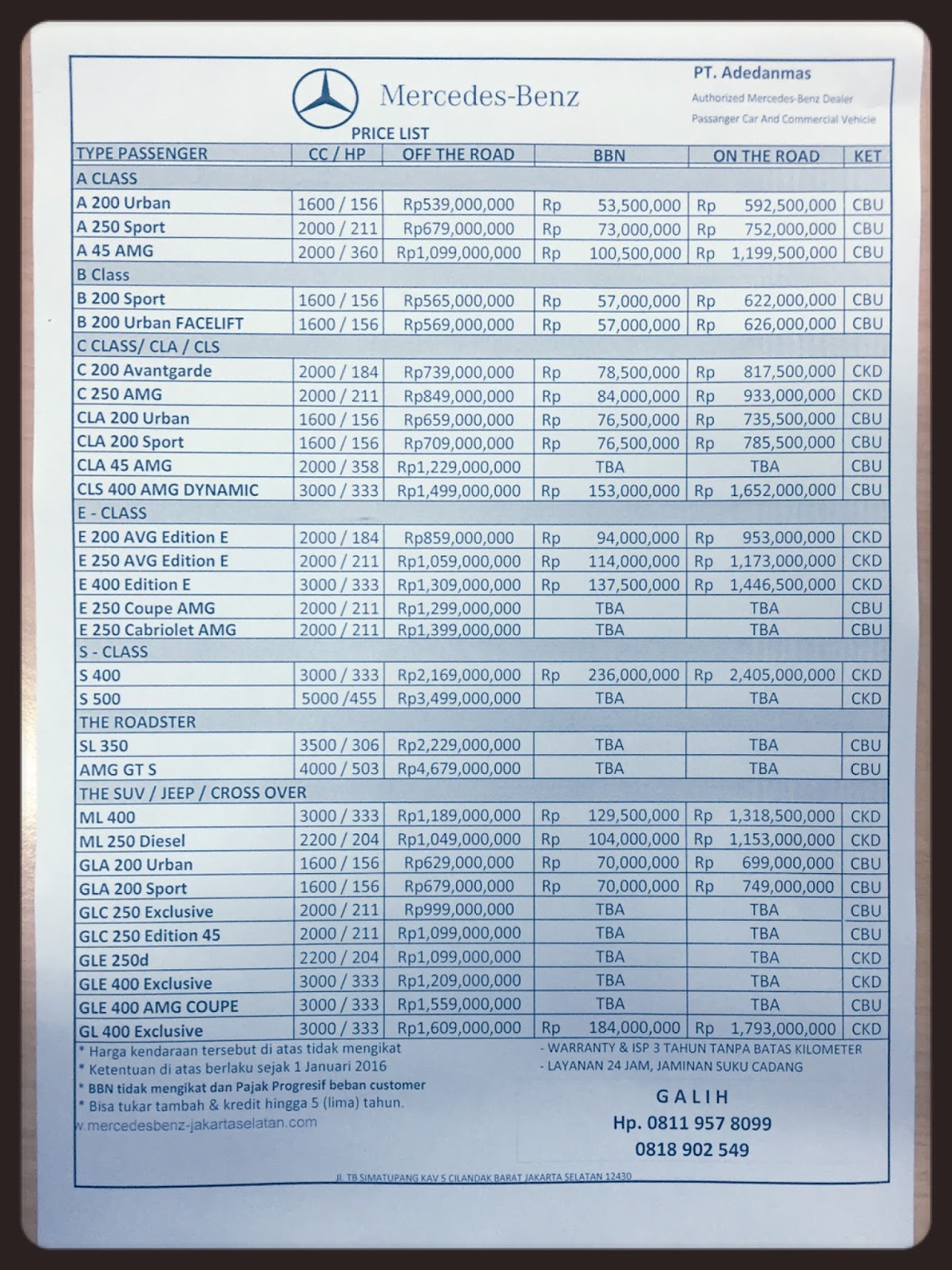 DAFTAR HARGA | PRICELIST NEW MERCEDES BENZ JAKARTA (AGUSTUS 2016 ...
