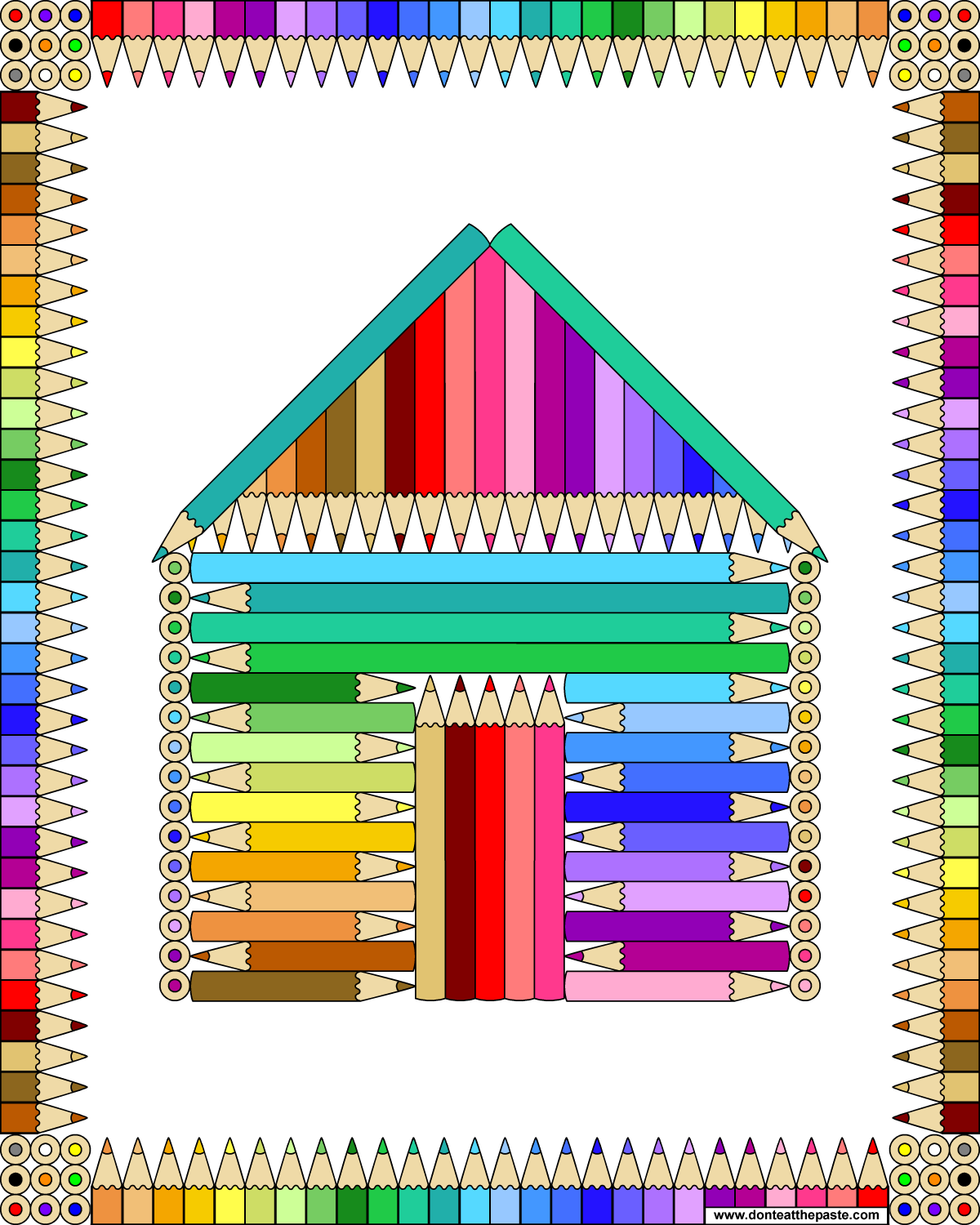 Don't Eat the Paste: Colored Pencils Cabin- coloring page