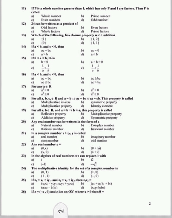 First Year Math Important Definitions - Zahid Notes
