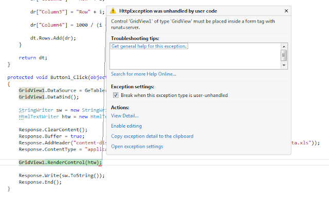 Dot Net Example: Control 'GridView1' of type 'GridView' must be placed ...