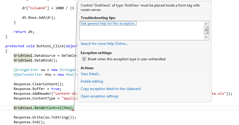 Dot Net Example: Control 'GridView1' of type 'GridView' must be placed ...