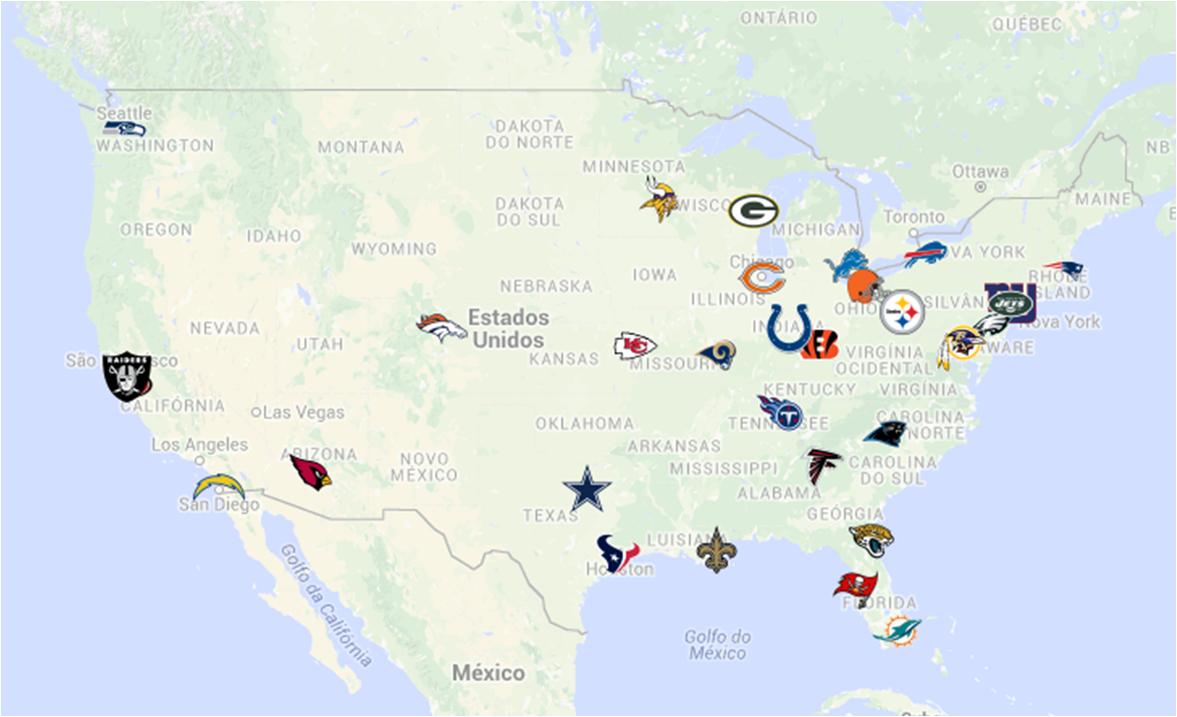 Esporte, Mapas e Excel: Mapa Interativo: NFL
