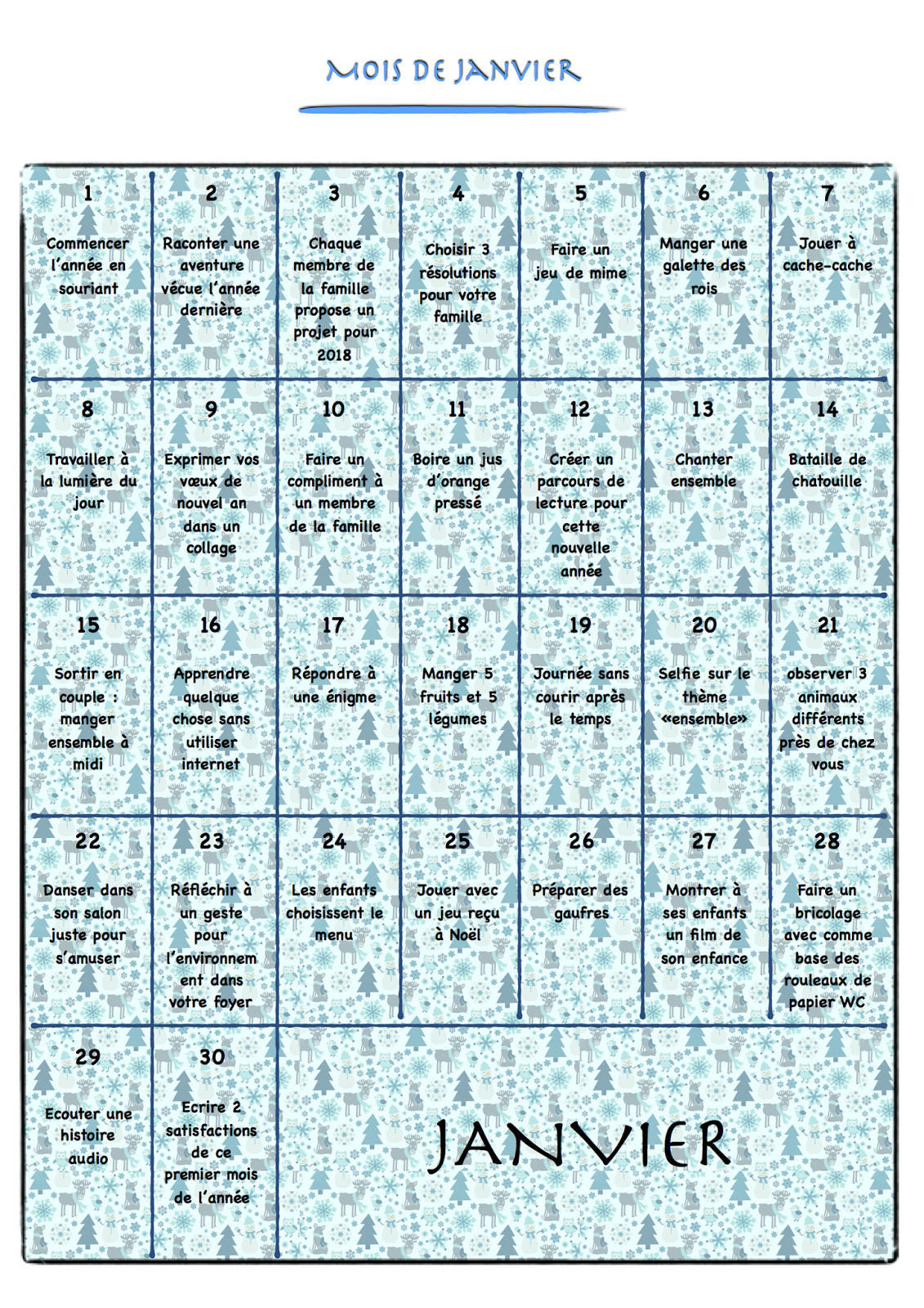 Daisydées: Calendrier du mois de janvier