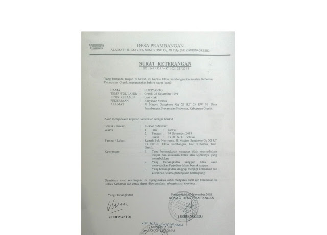 Foto Kopi KTP Surat Keterangan ijin dari Desa setempat