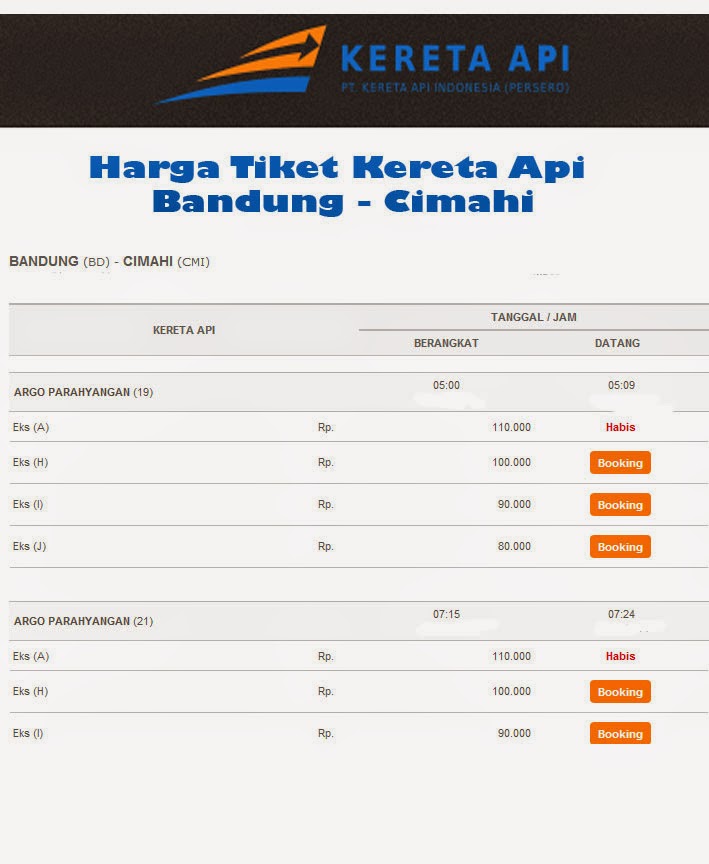 Harga Tiket Kereta Api Bandung - Cimahi - Kereta Api Online